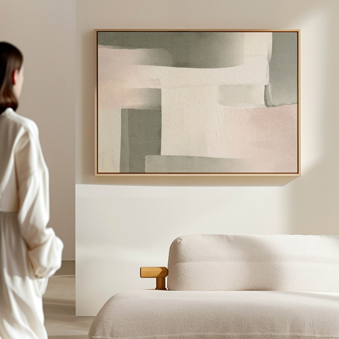 Sage Green Minimalist Canvas Wall Art, Blush Pink Abstract Art ...
