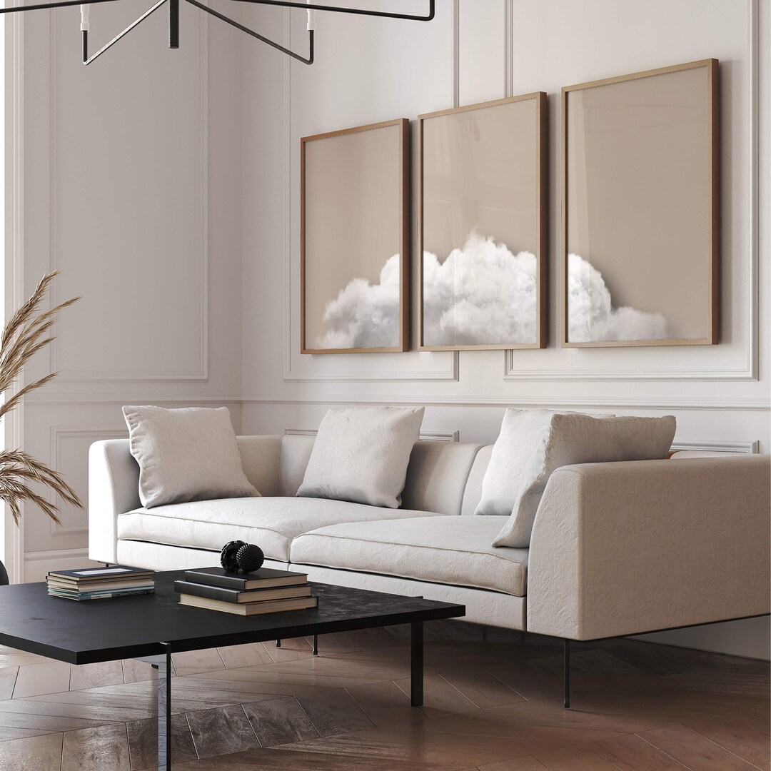 Neutral Cloud Wall Art Prints, Set of 3 Prints, Triptych, Minimalist ...