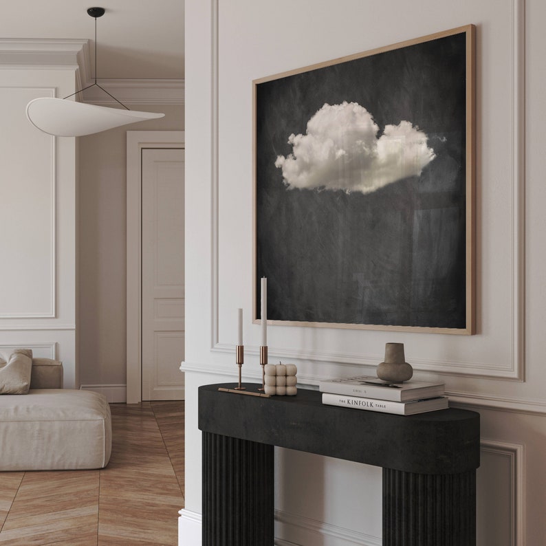 Square Grey Cloud Wall Art Canvas, Framed Canvas Print, Minimalist ...