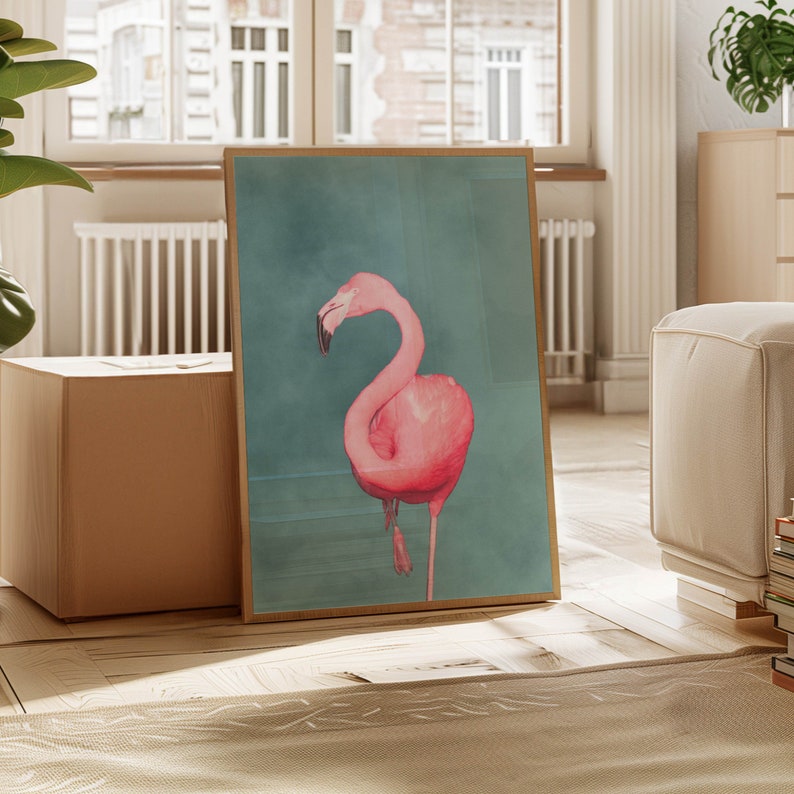 Blue Pink Flamingo Wall Art Print, Sprint Print, Flamingo Poster ...