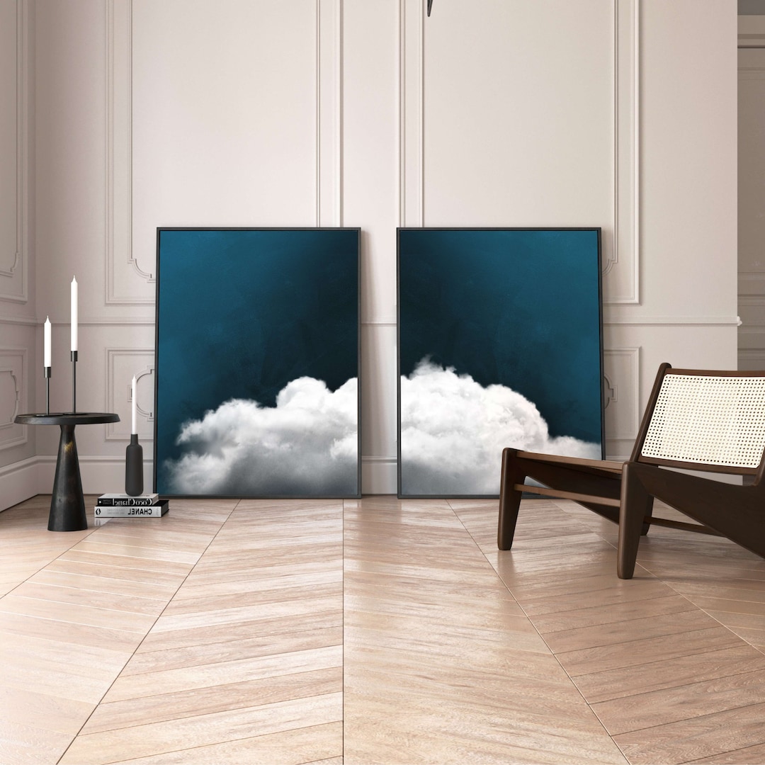 Navy Blue Cloud Set of 2 Prints Dark Blue Decor, Abstract Art ...