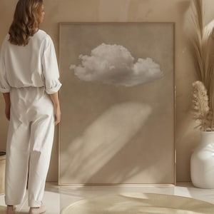 Moody Neutral Sky Cloud Wall Art, Large Minimalist Simple Print, Beige ...