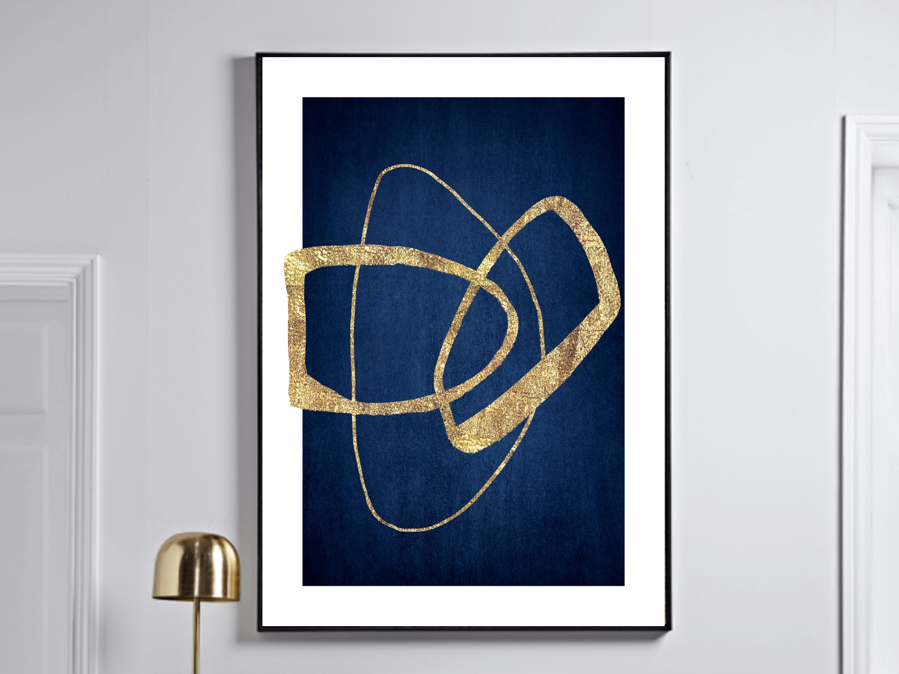 Navy and Gold Wall Art · Set of 3 Prints, Abstract Shapes, Line Art ...