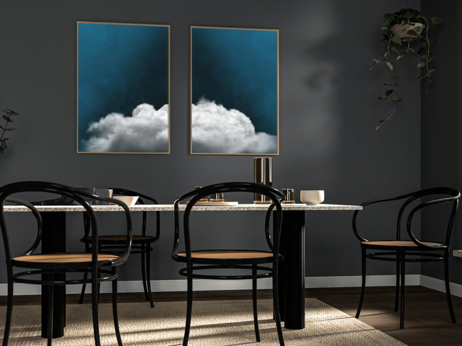 Navy Blue Cloud Set of 2 Prints Dark Blue Decor Abstract - Etsy