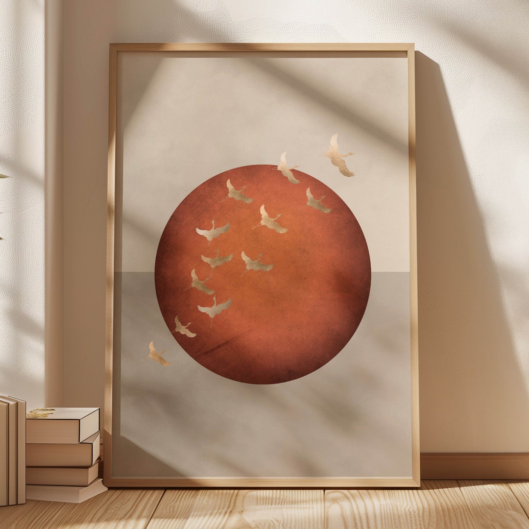 Rust and Gold Japanese Wall Art, Japanese Tsuru Crane Flying Birds ...