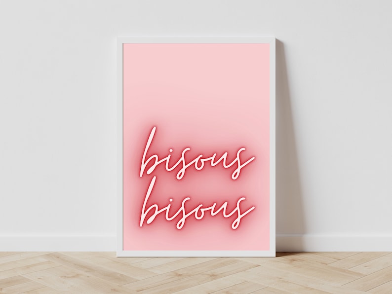 Bisous Bisous French Kiss Print Neon Sign Print Bright | Etsy