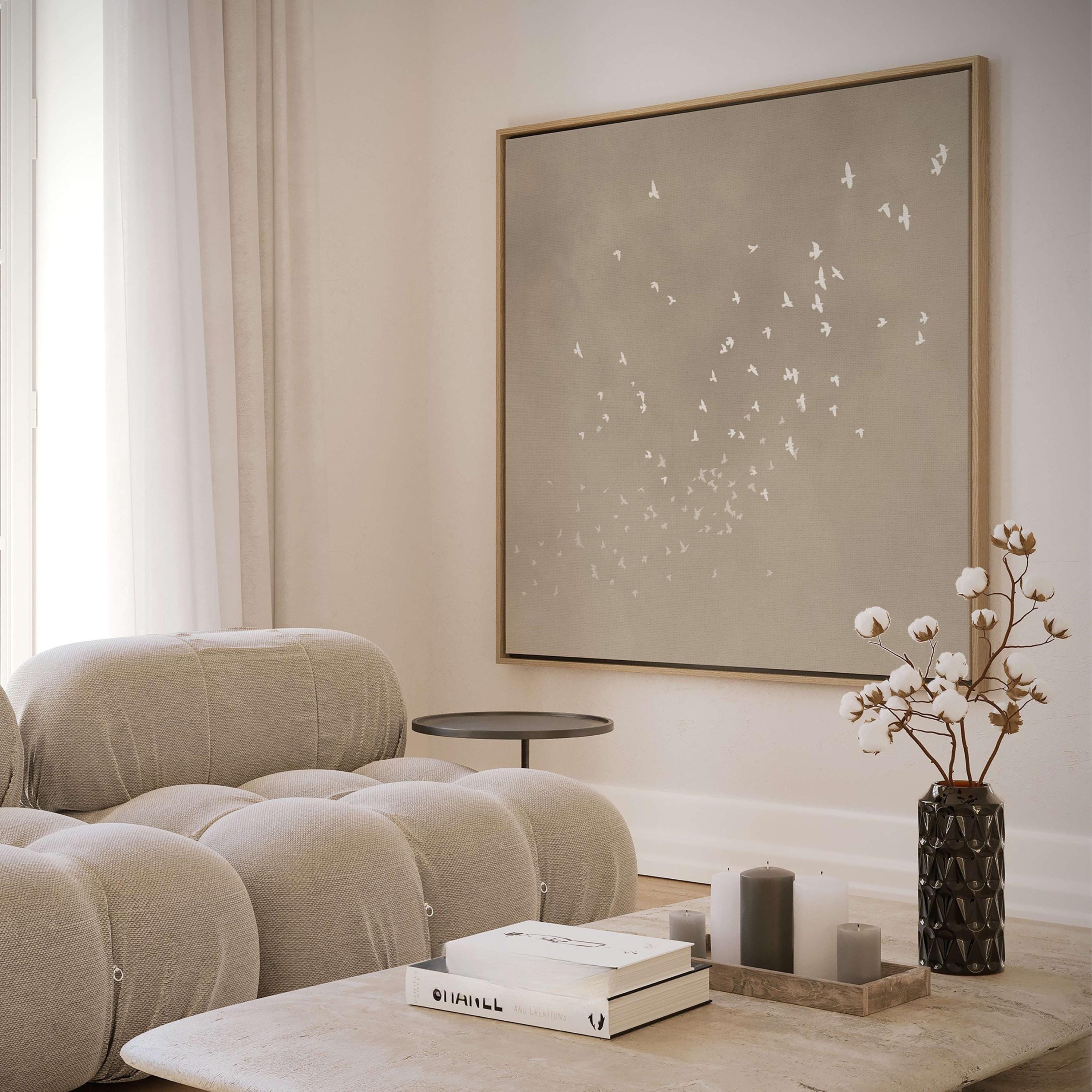 Neutral Birds Canvas Wall Art, Framed Flock of Birds Print, Japandi ...