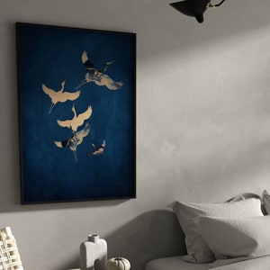 Blue and Gold Japanese Wall Art Set of 3 Prints · Dark Blue Japanese ...