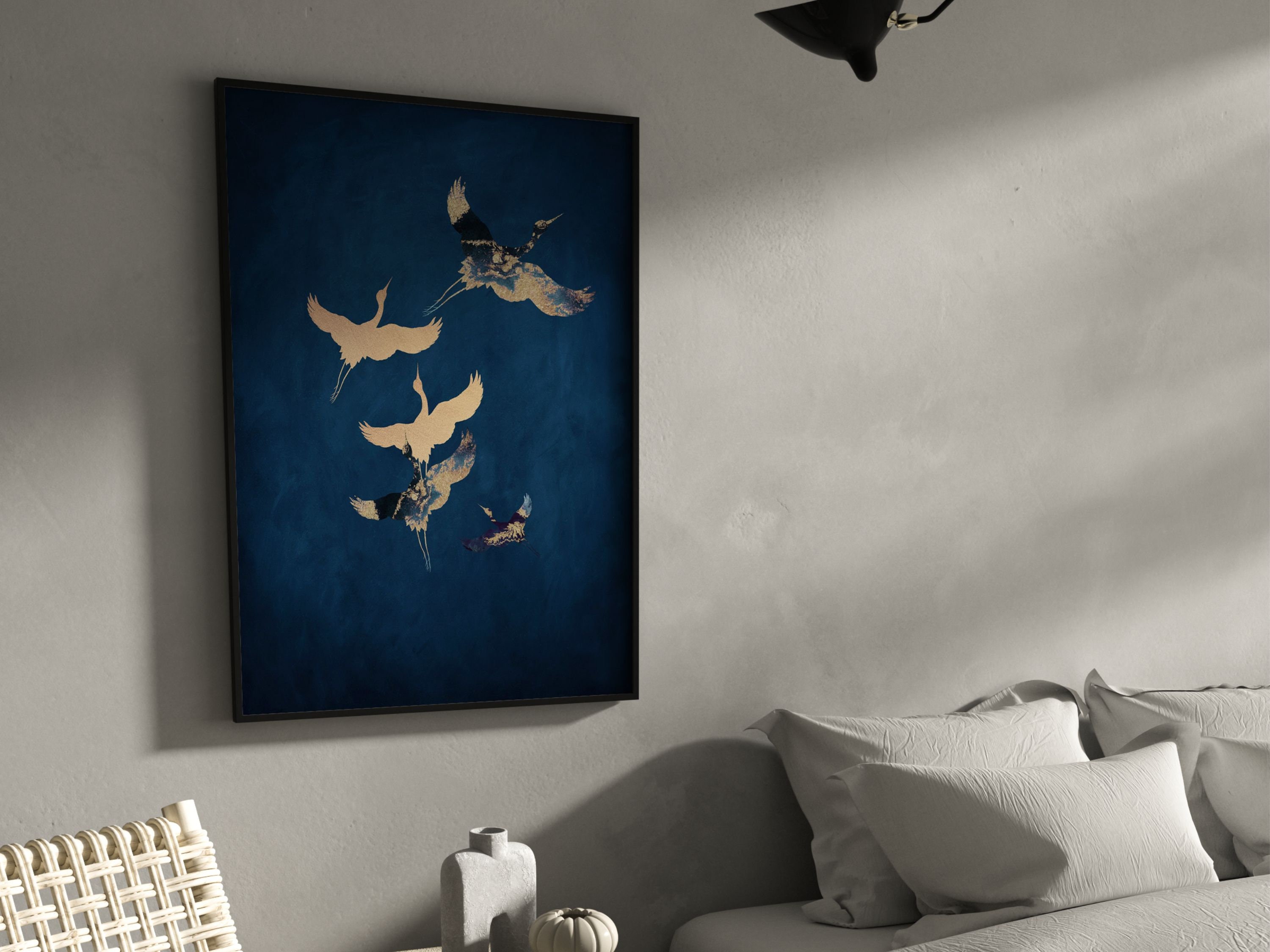 Blue and Gold Japanese Wall Art Set of 3 Prints · Dark Blue Japanese ...