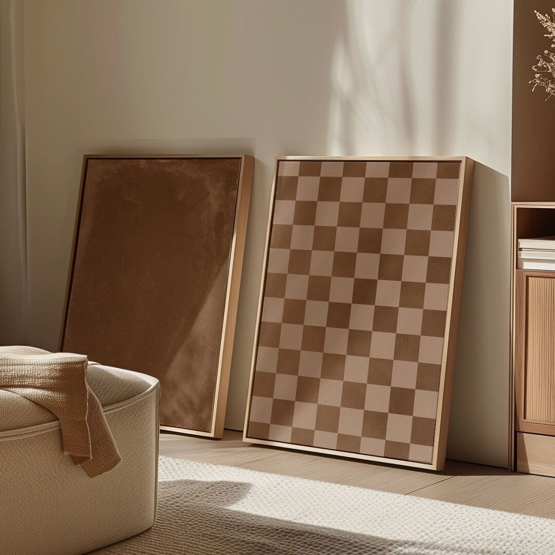 Terracotta Checkerboard Framed Canvas Wall Art, Set of 2, Rust Brown ...