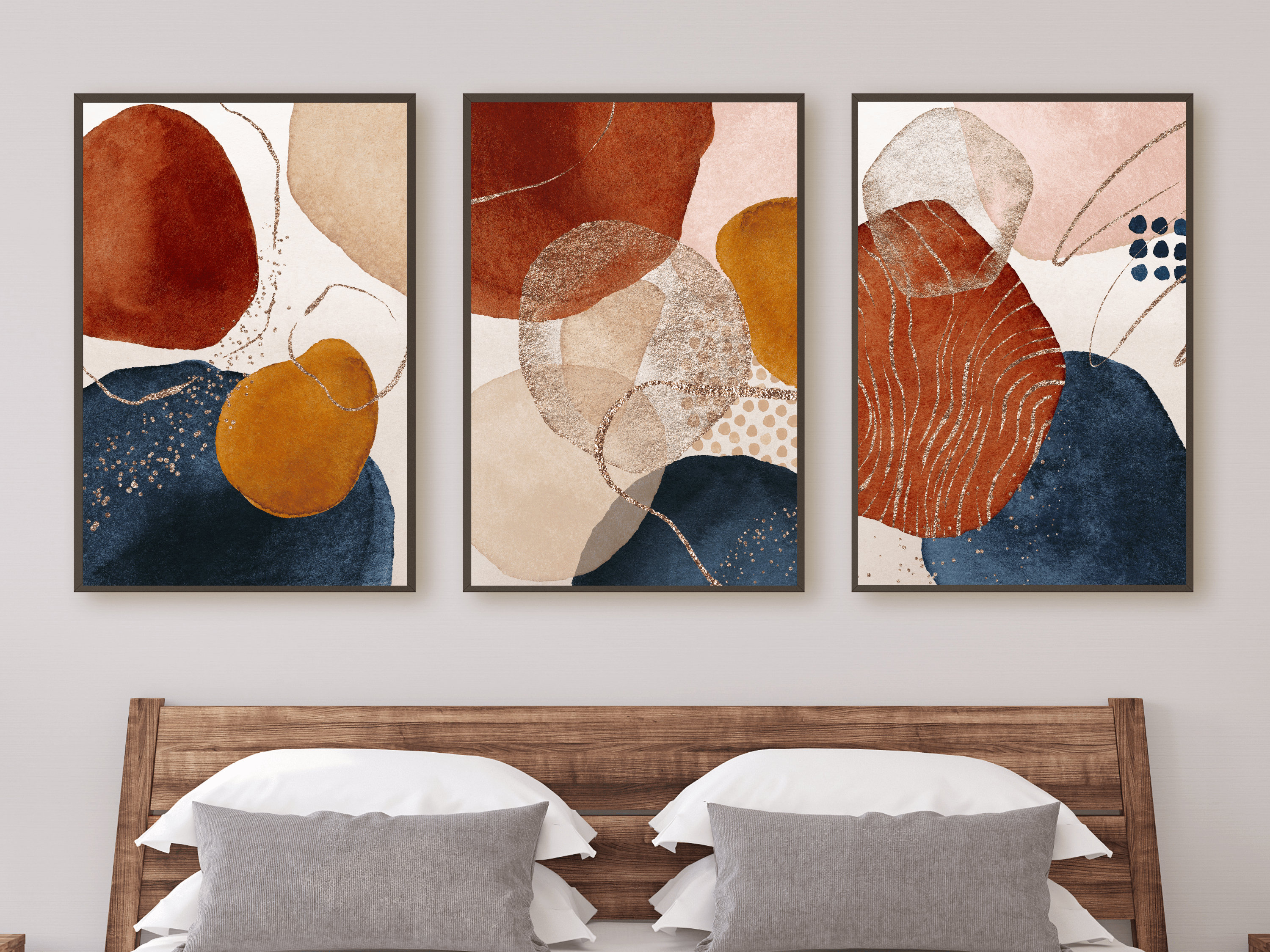 Navy Terracotta and Gold Abstract Art · Set of 3 Prints · abstract ...