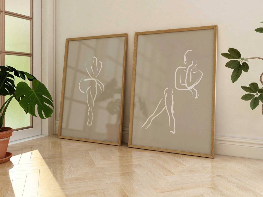 Neutral Female Line Wall Art, Minimalist Wall Art, Beige Line Art, Set ...