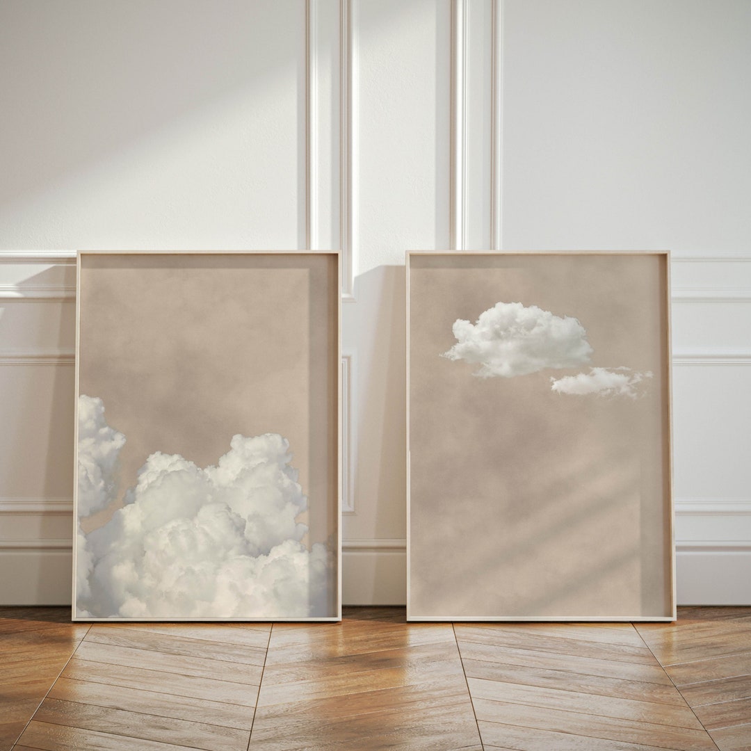Minimalist Cloud Wall Art Prints, Neutral Wall Art, Beige Set of 2 ...