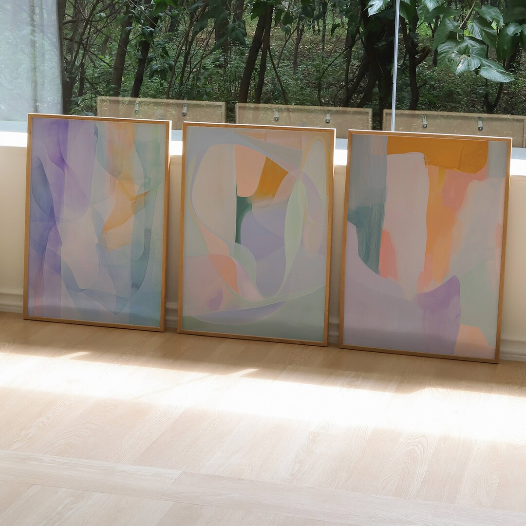Pastel Abstract Wall Art, Set of 3 Spring Prints, Dorm Room Decor ...