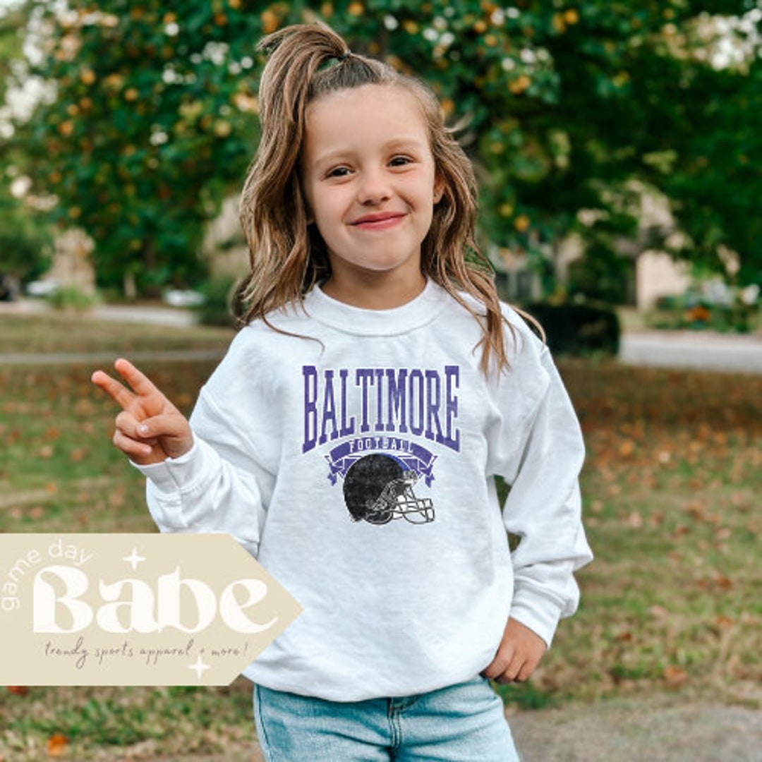 Kids Baltimore Football | Gildan Youth Crewneck Sweatshirt | Distressed ...