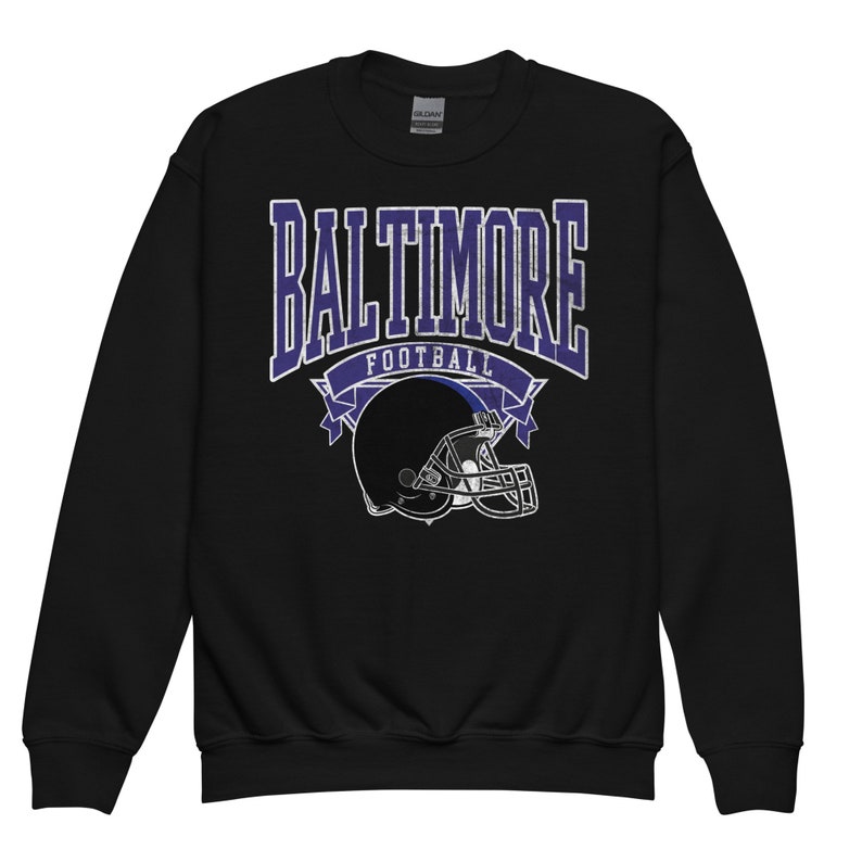 Kids Baltimore Football Gildan Youth Crewneck Sweatshirt Distressed ...