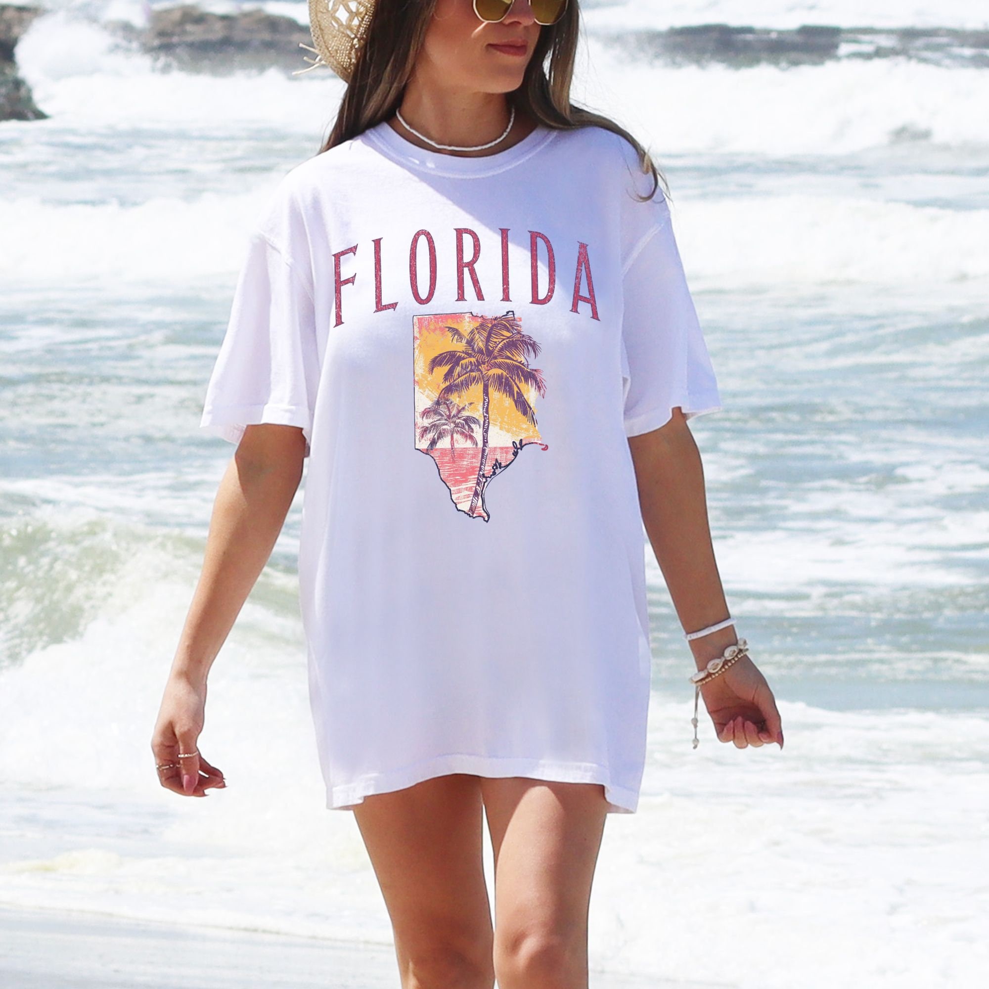 Florida Shirt Coconut Girl Beachy Tee Florida Map Beach Coverup Summer ...