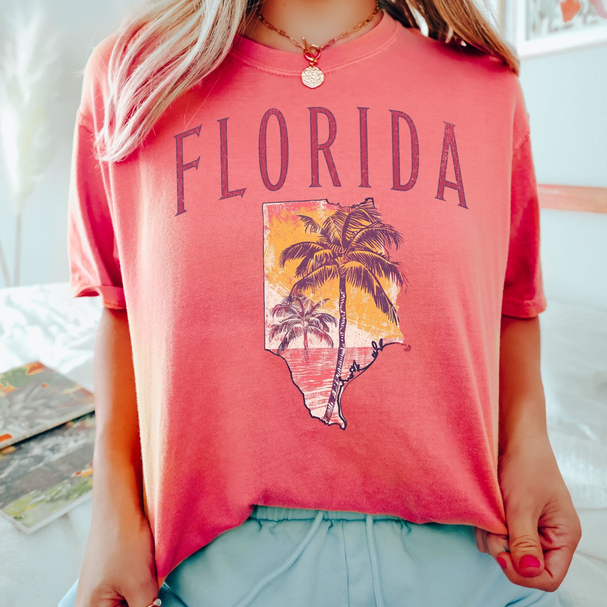 Florida Shirt Coconut Girl Beachy Tee Florida Map Beach Coverup Summer ...