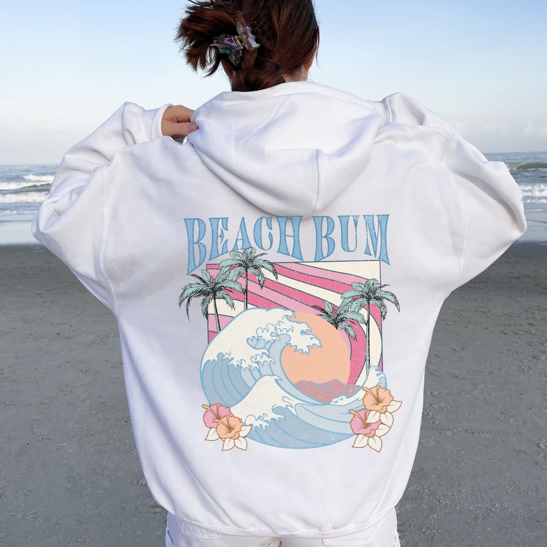 Beach Zip Hoodie Design on the Back of Hoodie, Beachy Hoodie, Beach Bum ...