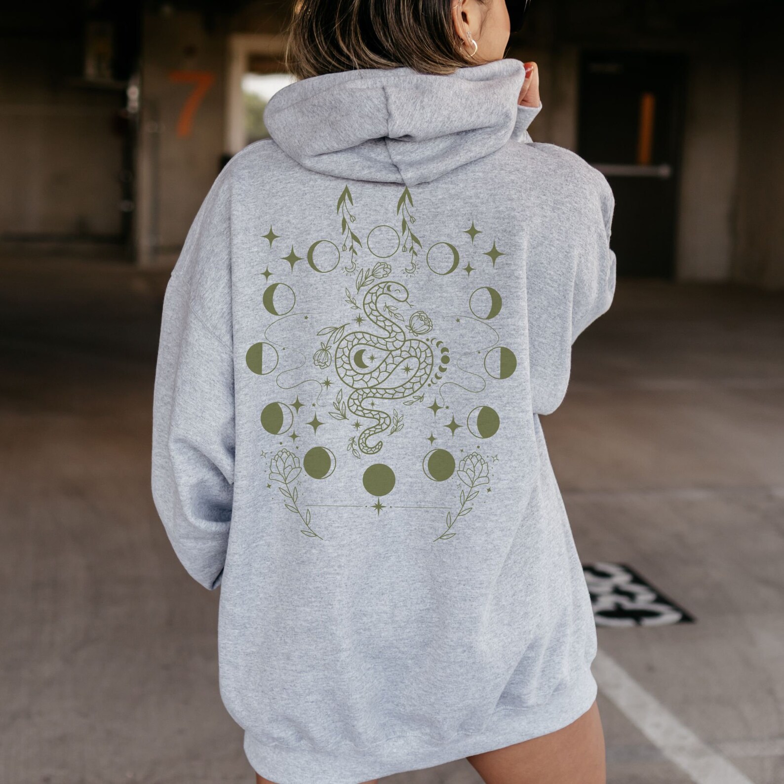 Celestial Moon Phase Hoodie With Back Print Design, Dark Academia ...