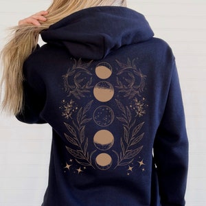 Moon Hoodie With Design on the Back of Hoodie, Celestial Shirt, Moon ...