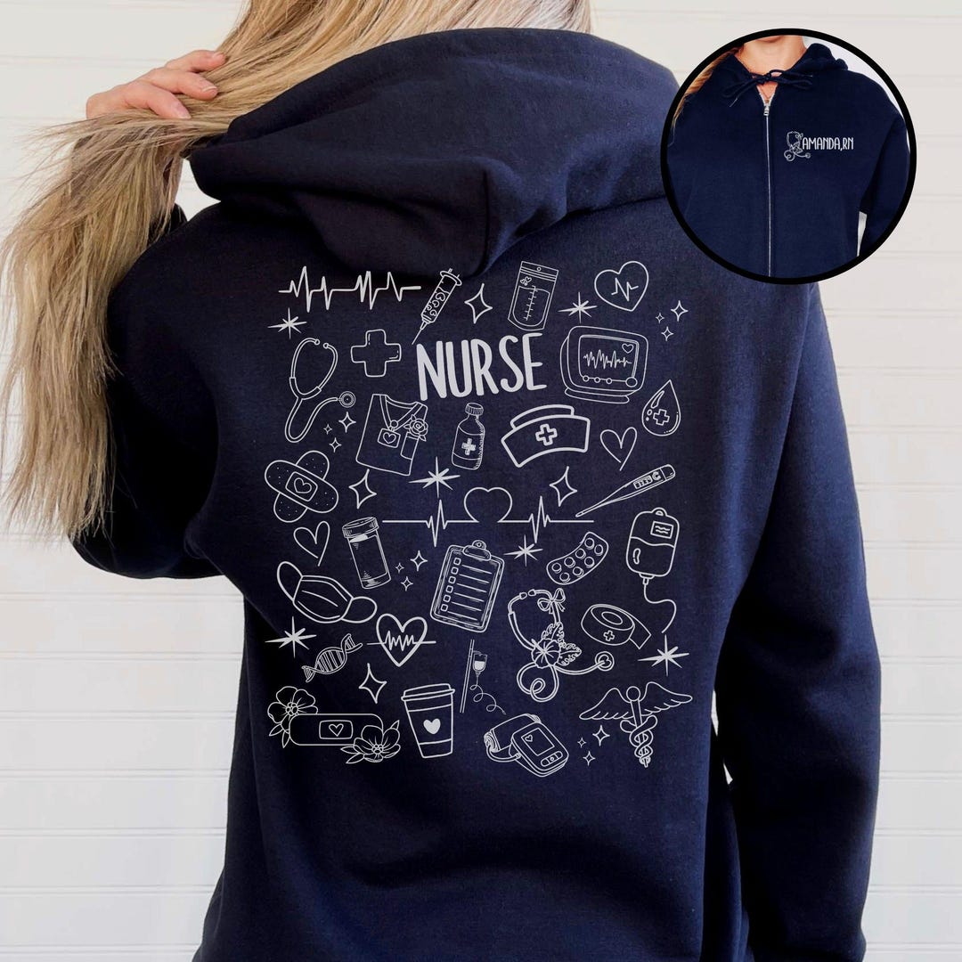 Personalized Name Nurse Zip up RN Jacket Custom Nurse Hoodie Full Zip ...