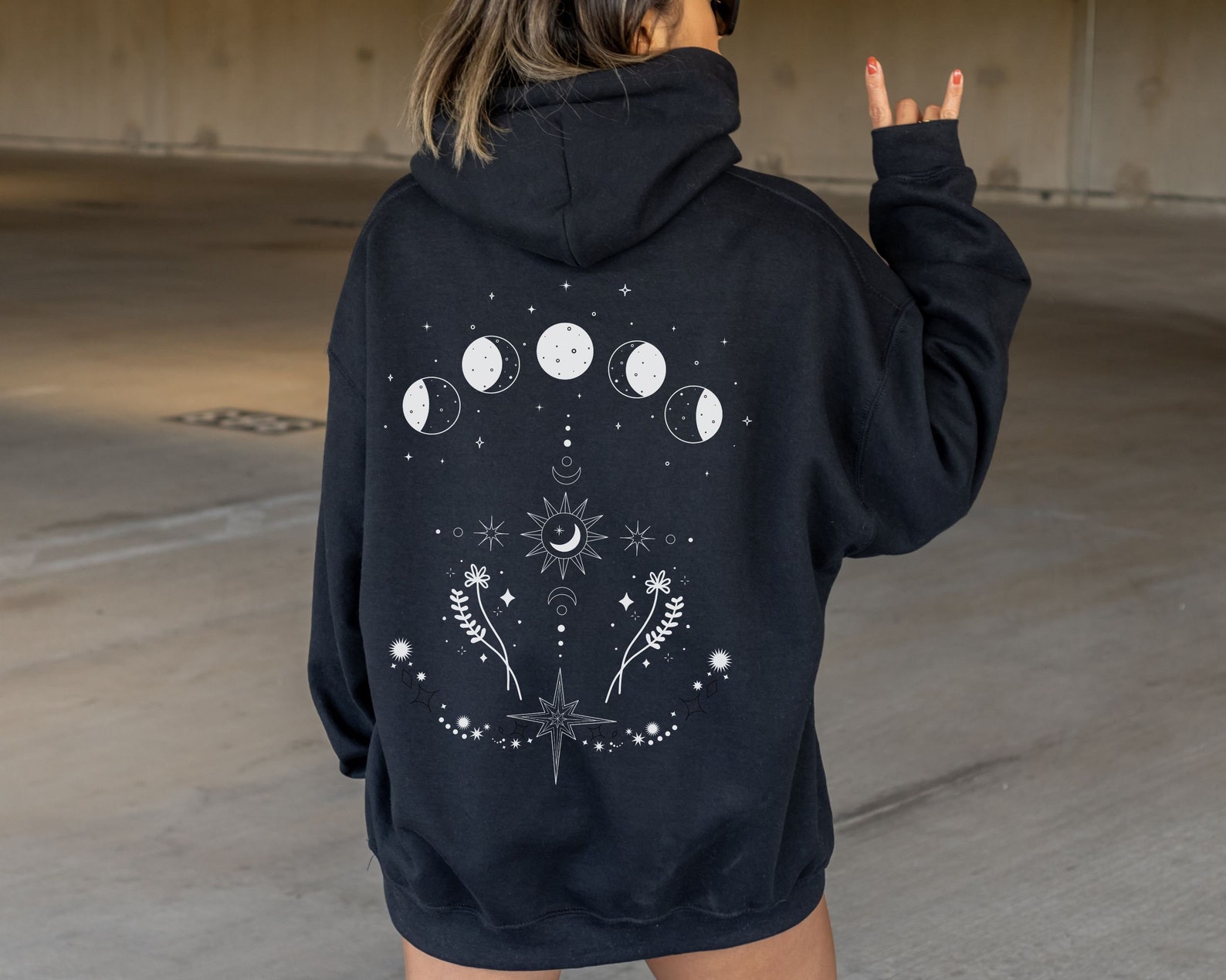 Full Zip up Hoodie Moon Phase Hoodie, Whimsigoth Hoodie, Witchy Hoodie ...