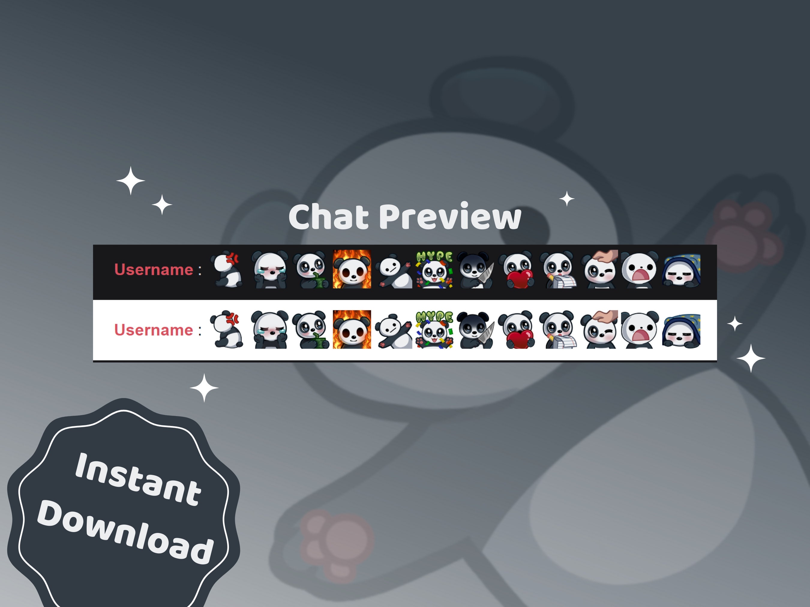 Panda Twitch Emotes, Chibi Stream Overlay (12 PNG Files - Etsy