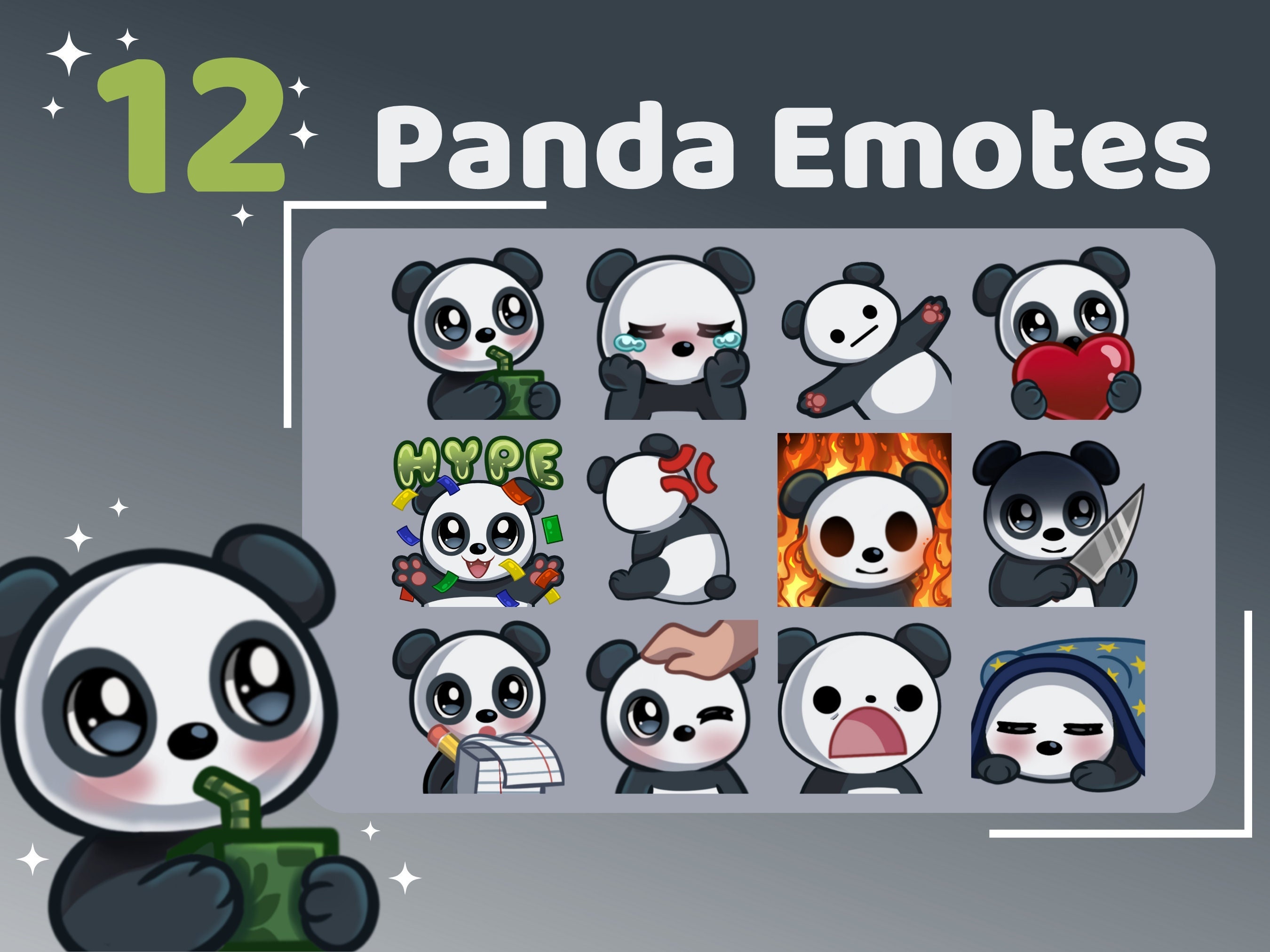 Panda Twitch Emotes Cute Chibi Emotes Panda Stream Overlay Panda Sub ...