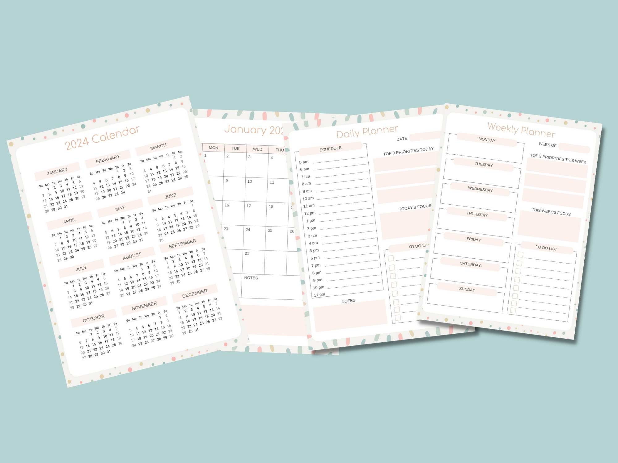 2024 Planner Printable, Printable Planner Pages, Rainbow Boho Planner ...