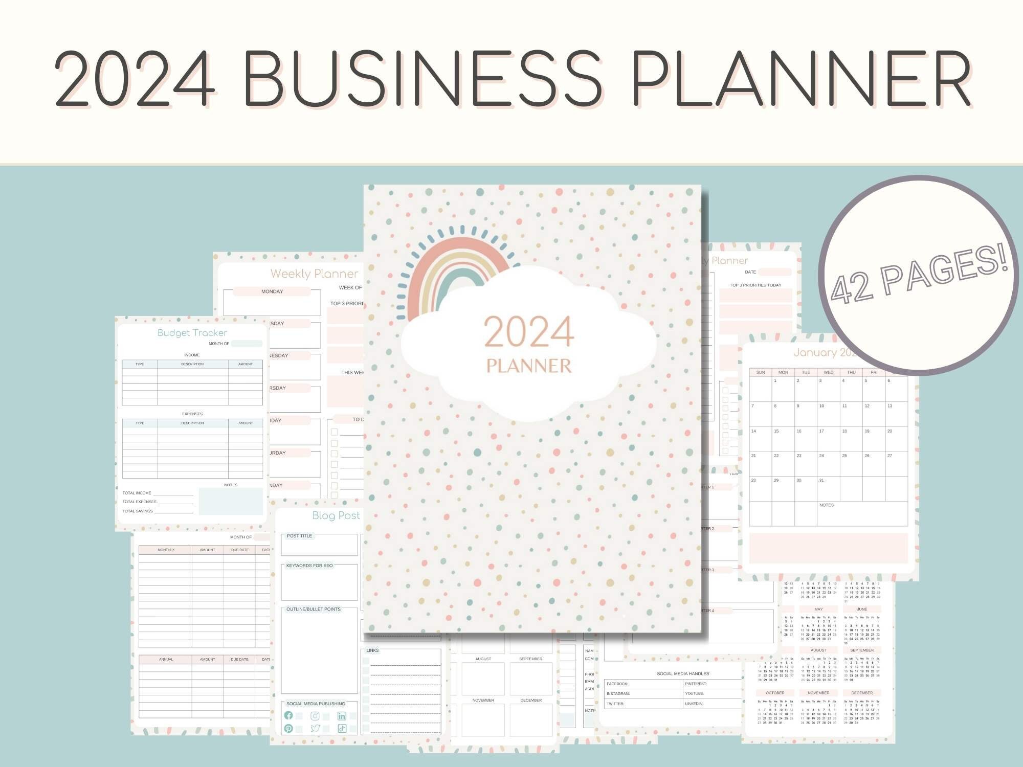 2024 Business Planner, Printable Planner 2024, Rainbow Boho Planner ...