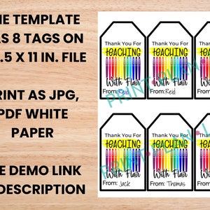 End of Year Teacher Gift Tag, Thank You for Teaching With Flair ...