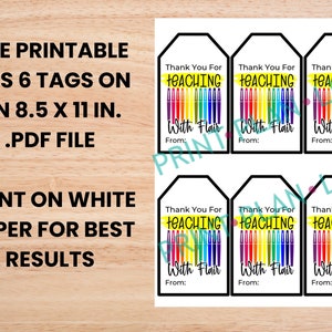 End of Year Teacher Gift Tag, Thank You for Teaching With Flair ...