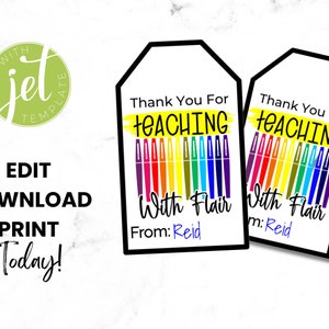 End of Year Teacher Gift Tag, Thank You for Teaching With Flair ...