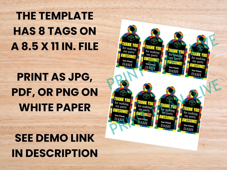 Building Blocks Party Favors, Printable Favor Tags, Building Block ...