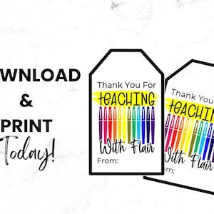 End of Year Teacher Gift Tag, Thank You for Teaching With Flair ...