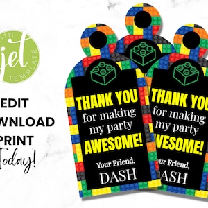 Building Blocks Party Favors, Printable Favor Tags, Building Block ...