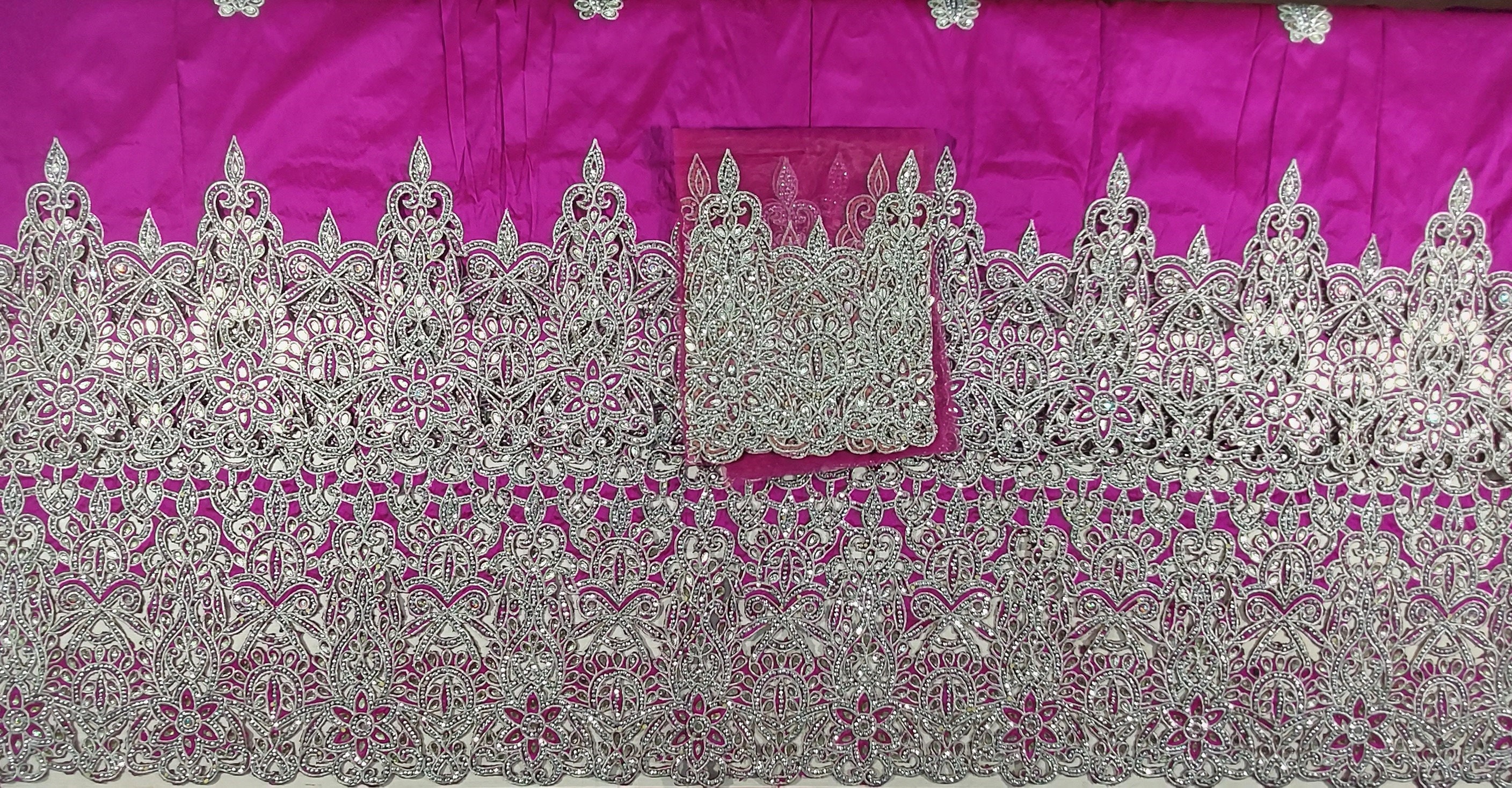 Classy African Pink George Wrapper With Cute Work and Stone Work Design ...