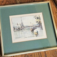 Beautiful Antique French School Lithograph of Hunter and Lover, Stamped ...