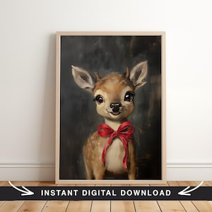 Clarice Rudolph Painting Reindeer Cute Print, Whimsical Deer Christmas ...