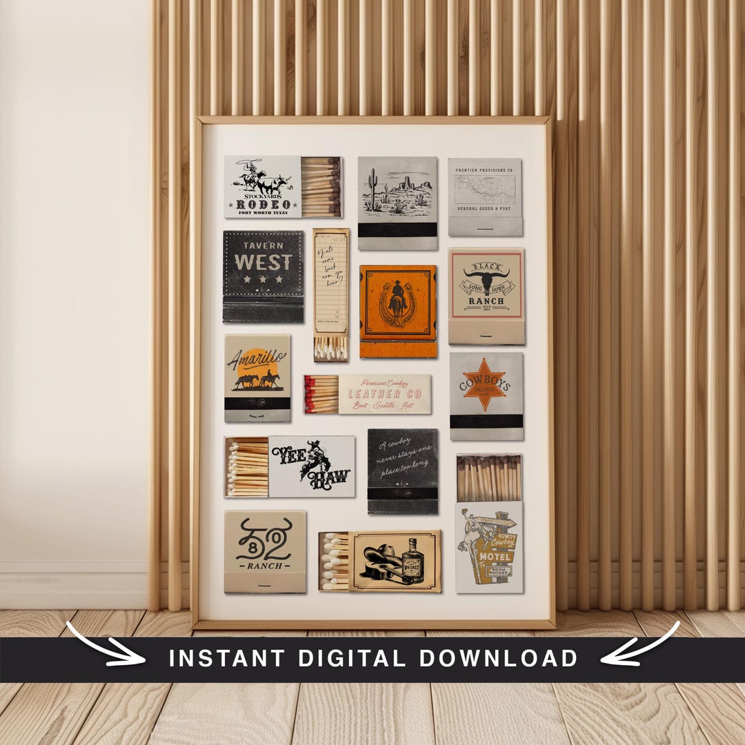 Western Matchbook Wall Art, Cowboy Digital Print, Trendy Matches Poster ...