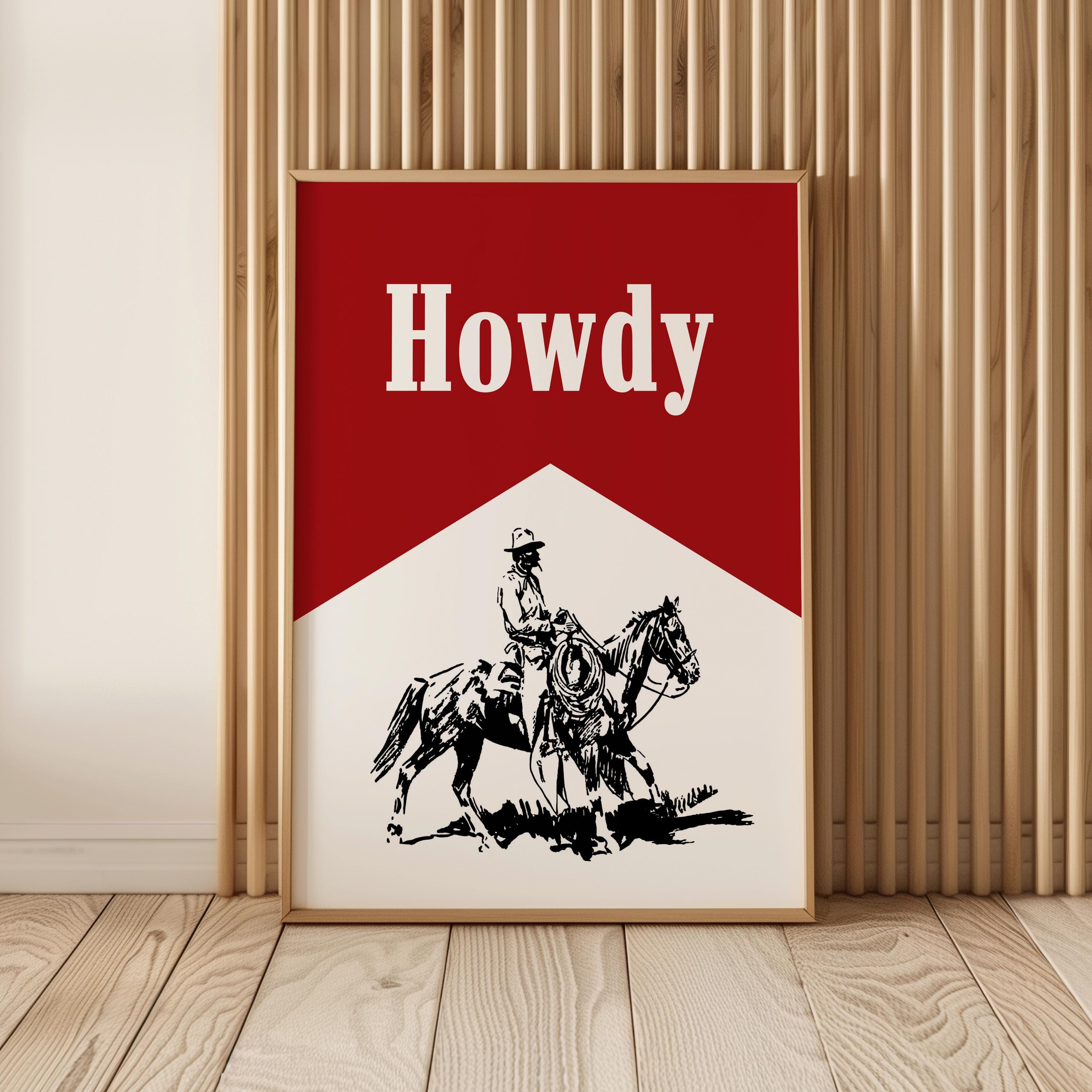 Howdy Typography Wall Art Decor Digital File, Western Vintage Cowboy ...