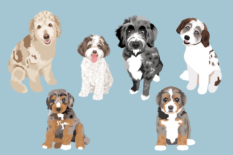Aussie Doodle Clip Art - Dog Breed Editable Vector Pack - Aussiedoodle ...
