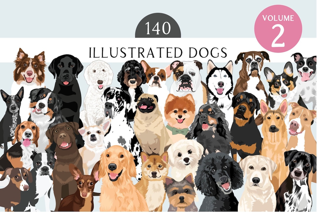 Dog Clipart Bundle With 140 Dogs - VOLUME 2 - Dog Breed Illustrations ...