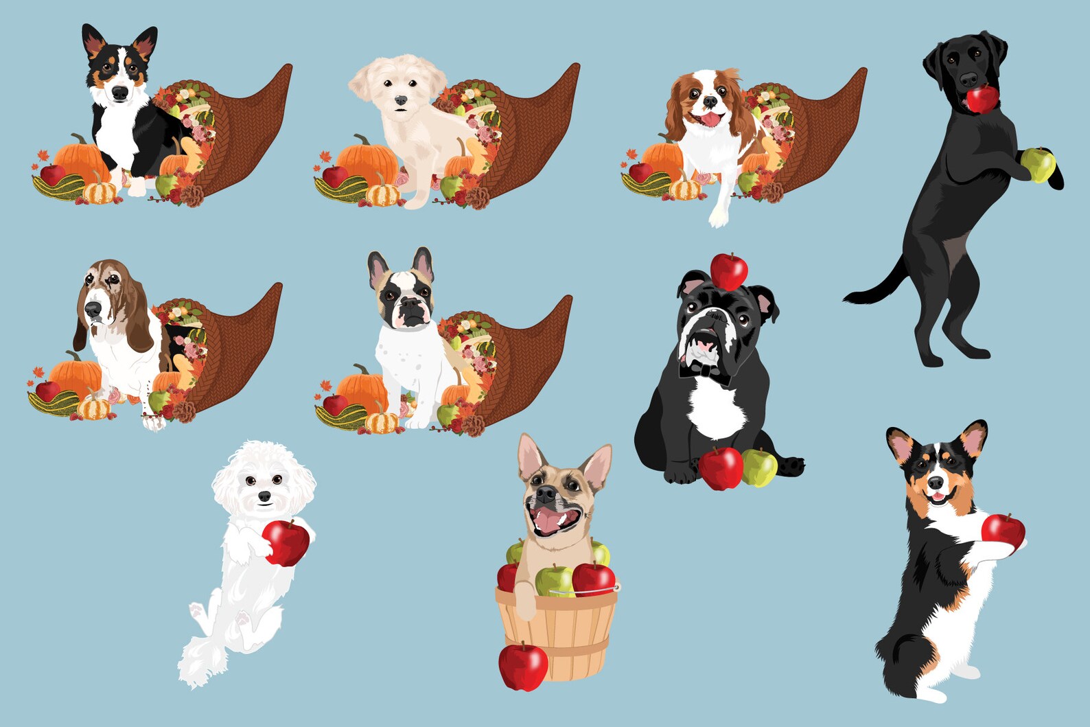 Thanksgiving Clipart Bundle With 20 Dogs - Fall Dog Clip Art ...