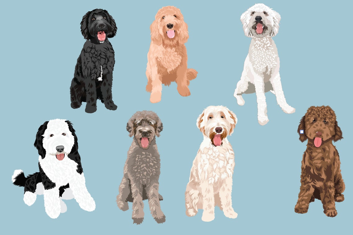 Labradoodle Clip Art Bundle 4 SVG PNG EPS Dog Breed 14 Dogs Bundle ...