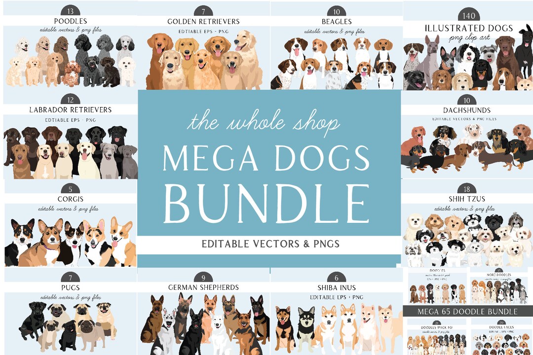 Whole Shop Bundle of 650+ Dog Clipart Illustrations and Accessories ...