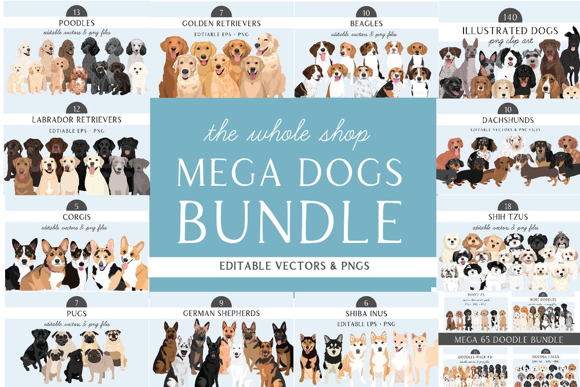 Whole Shop Bundle of 650 Dog Clipart Illustrations and Accessories Mega ...