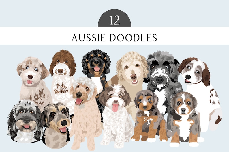 Aussie Doodle Clip Art - Dog Breed Editable Vector Pack - Aussiedoodle ...