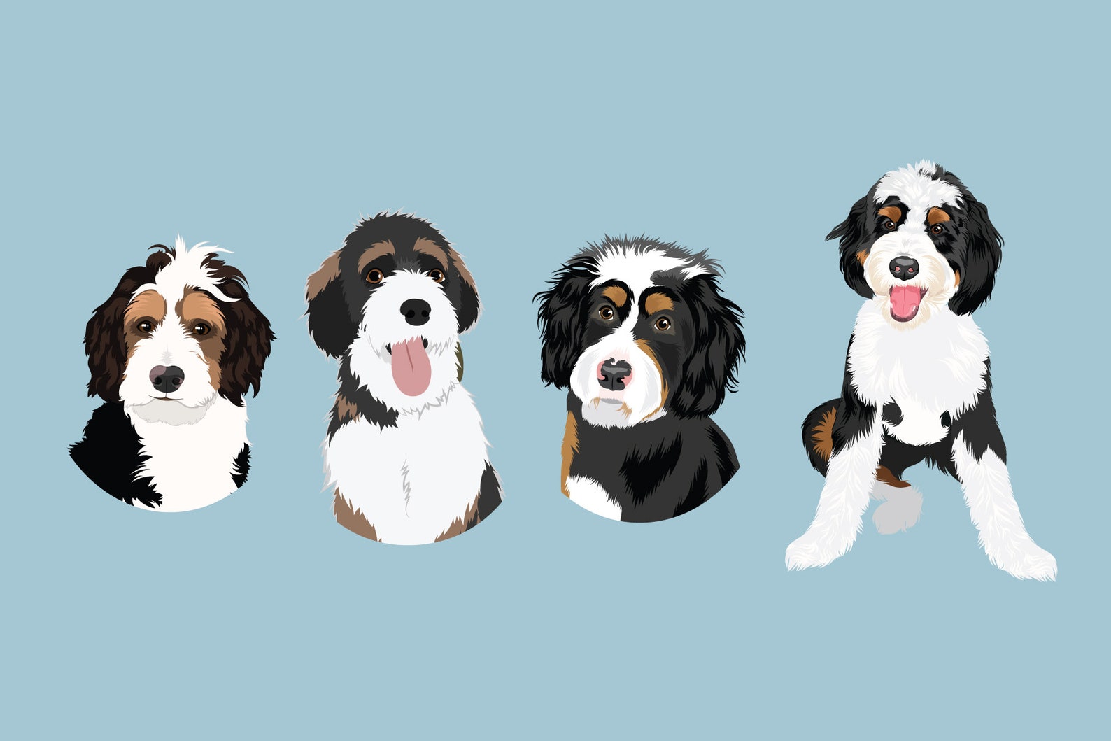 Bernedoodle Clip Art Dog Breed Editable Vector Pack Bernese Mountain ...